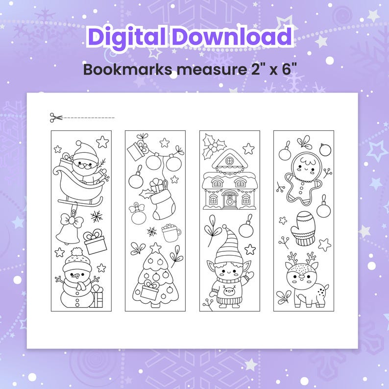 4 Christmas Coloring Bookmarks – Printable Kawaii Designs (PDF & JPEG), B07 - Etsy