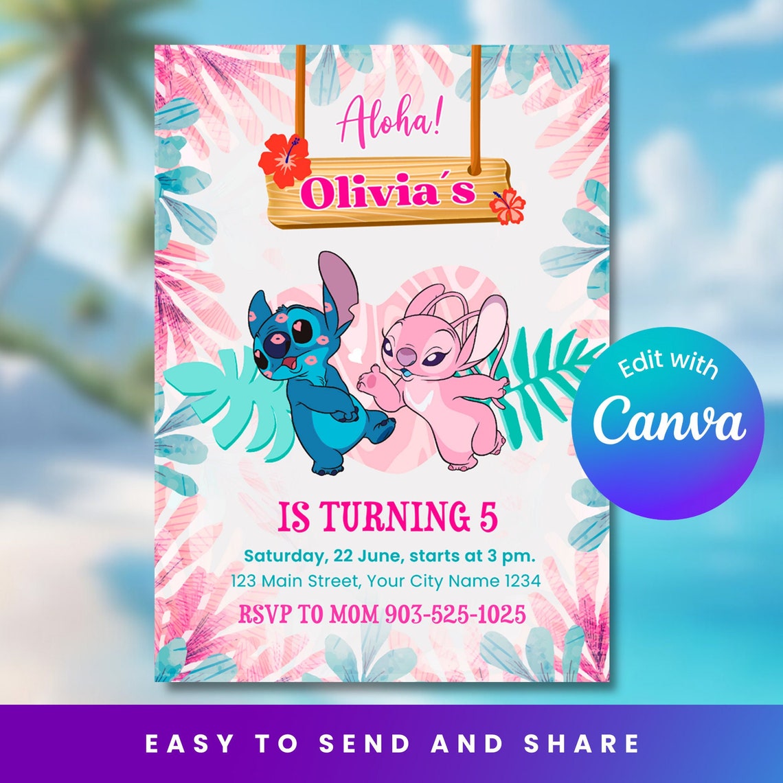 Stitch and Angel Birthday Invitation Editable, Stitch Birthday ...