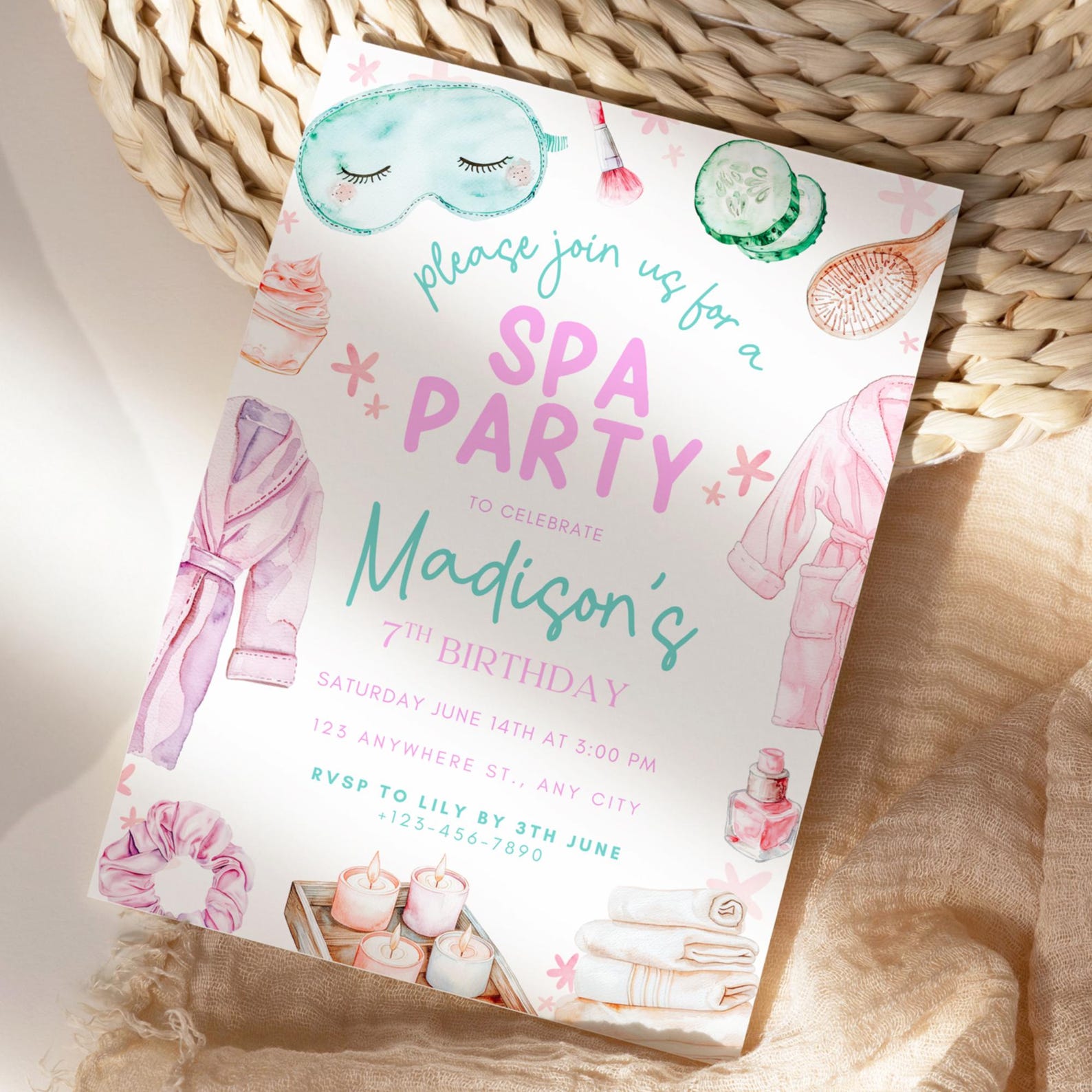 Girls Spa Birthday, Spa Party Birthday Invitation, Pamper Party Invite ...