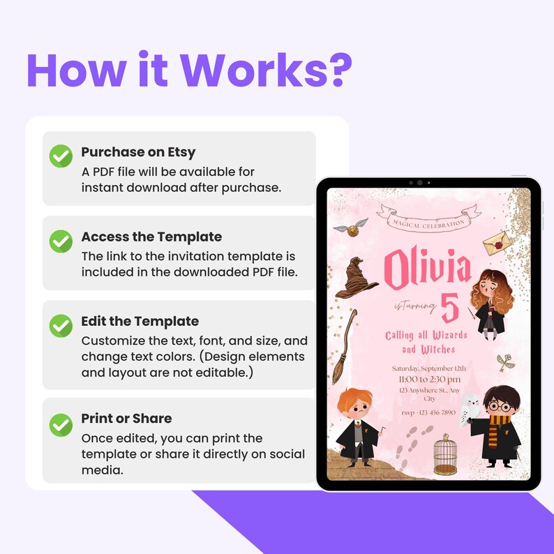 Wizard Birthday Invitation, Girl Wizards Party, Magical Witches Wizards ...