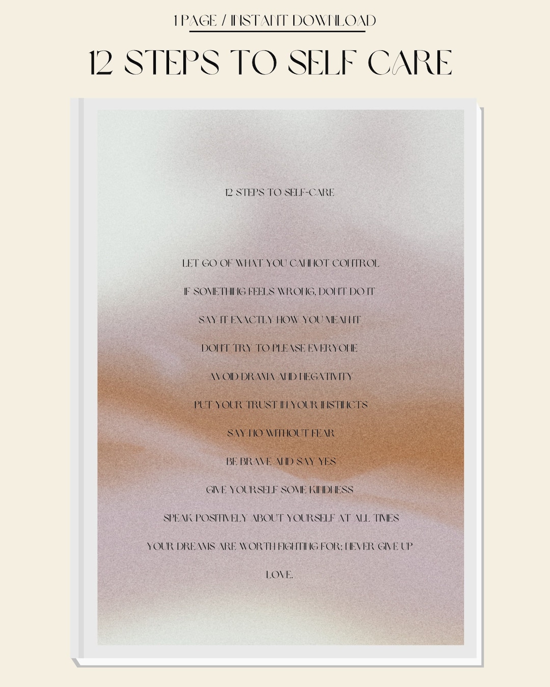 12 Steps to Self Care PRINTABLE Artwork, Downloadable Prints, PRINTABLE ...