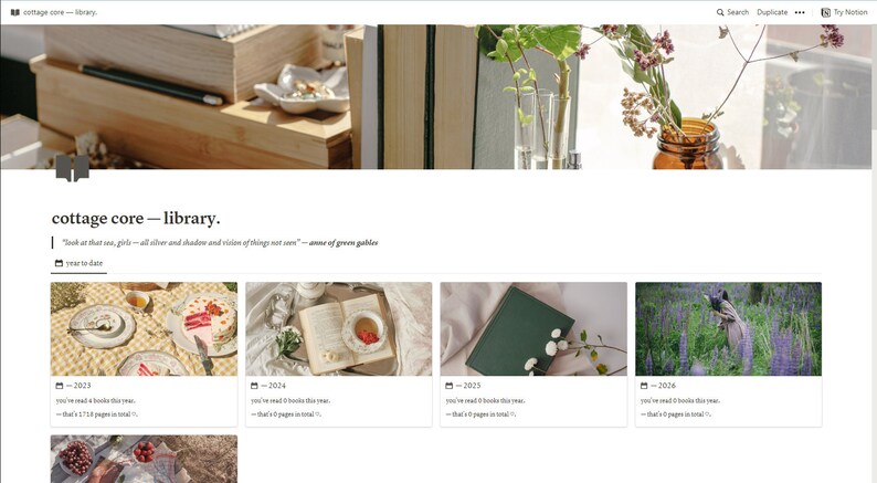 Cottagecore Notion Reading Tracker • Digital Book Journal (PDF) - Etsy