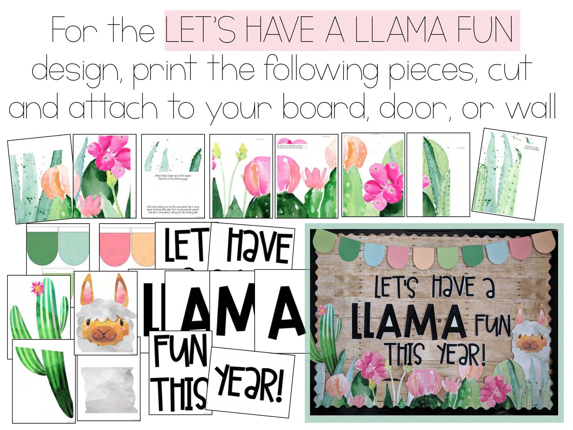 Back to School Bulletin Board Ideas Kits, Cactus Classroom Decor, Llama ...