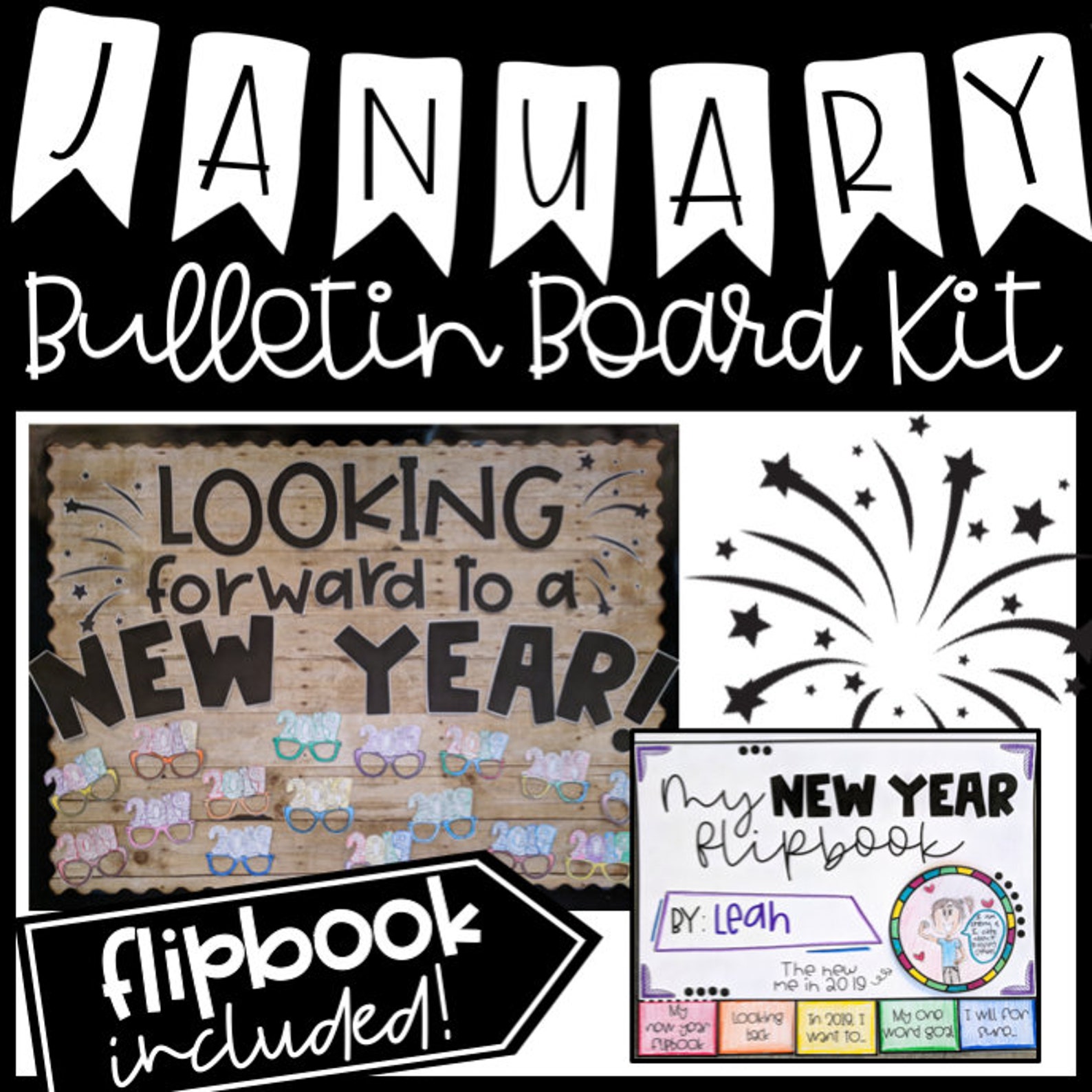 2024 January New Year Bulletin Board Kit and Flipbook Free Update Every ...