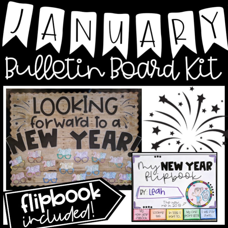 2024 January New Year Bulletin Board Kit and Flipbook Free Update Every ...