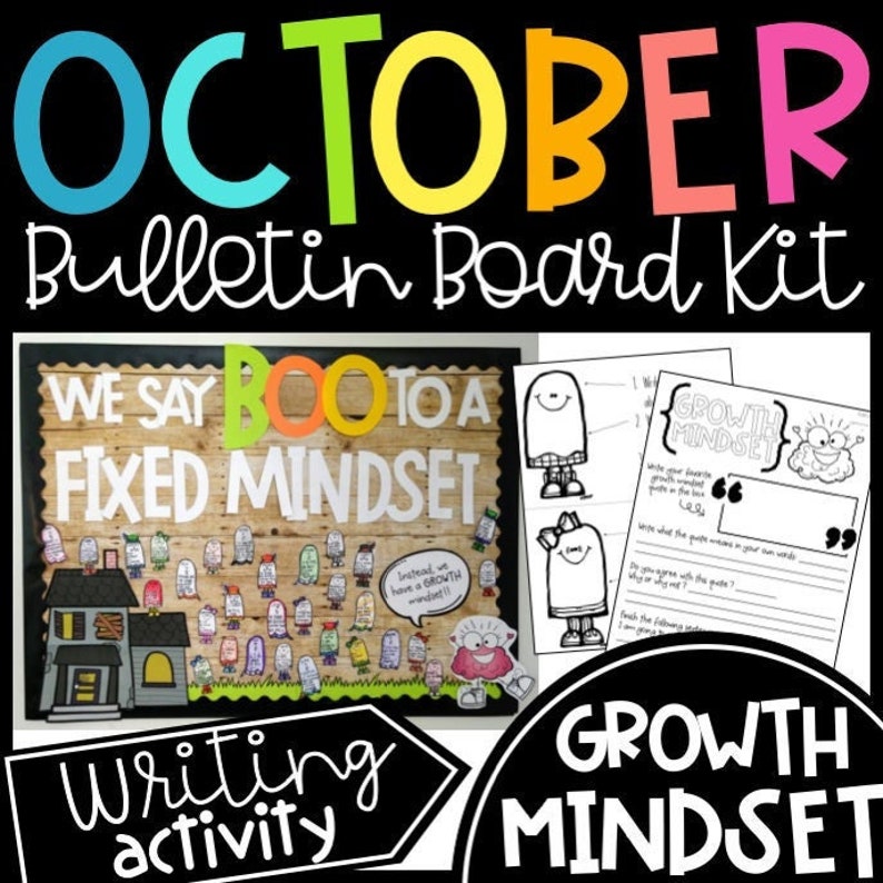 October Halloween Growth Mindset Bulletin Board Kit & Writing Activity ...