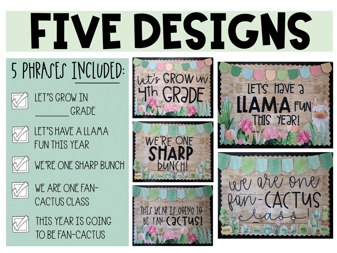 Back to School Bulletin Board Ideas Kits, Cactus Classroom Decor, Llama ...