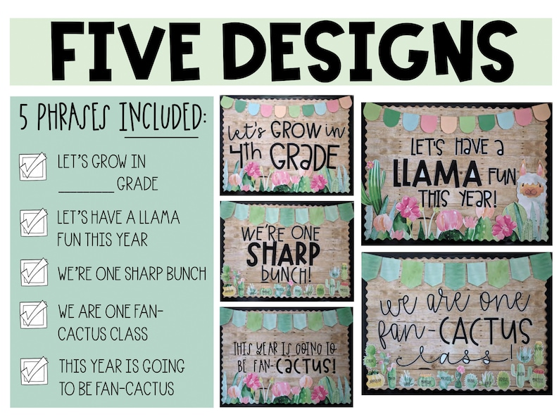 Back to School Bulletin Board Ideas Kits, Cactus Classroom Decor, Llama ...