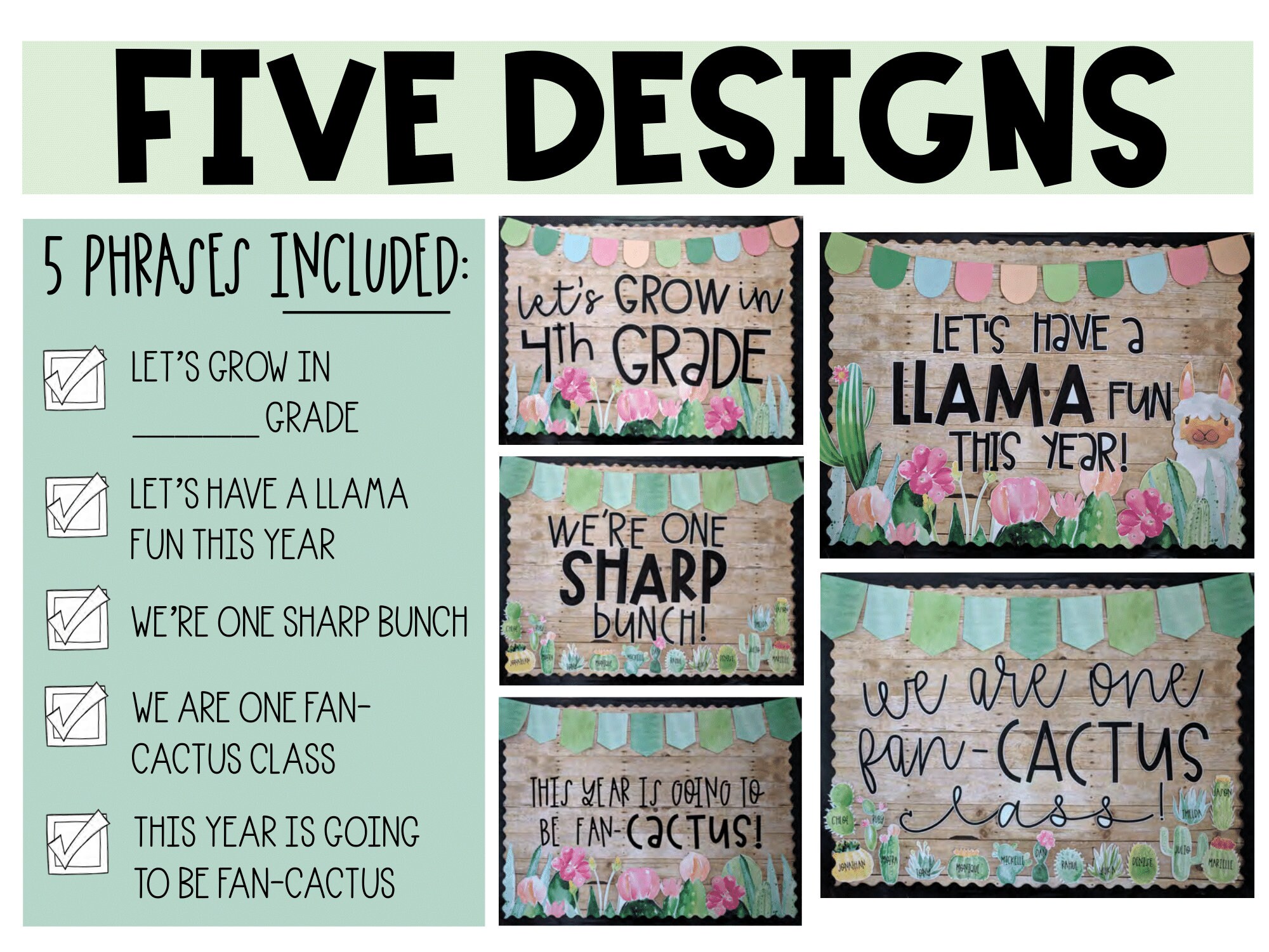Back to School Bulletin Board Ideas Kits, Cactus Classroom Decor, Llama ...