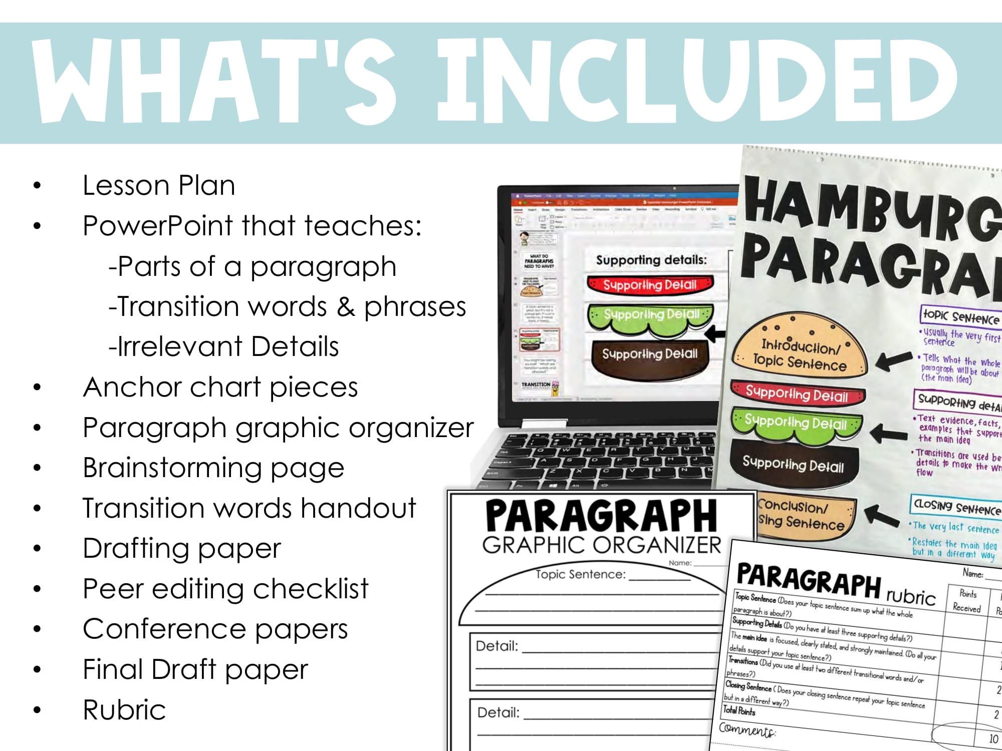 Hamburger Paragraph Unit - Lesson Plan - Anchor Chart - Powerpoint ...