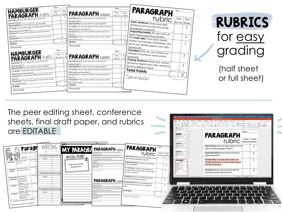 Hamburger Paragraph Unit - Lesson Plan - Anchor Chart - Powerpoint ...