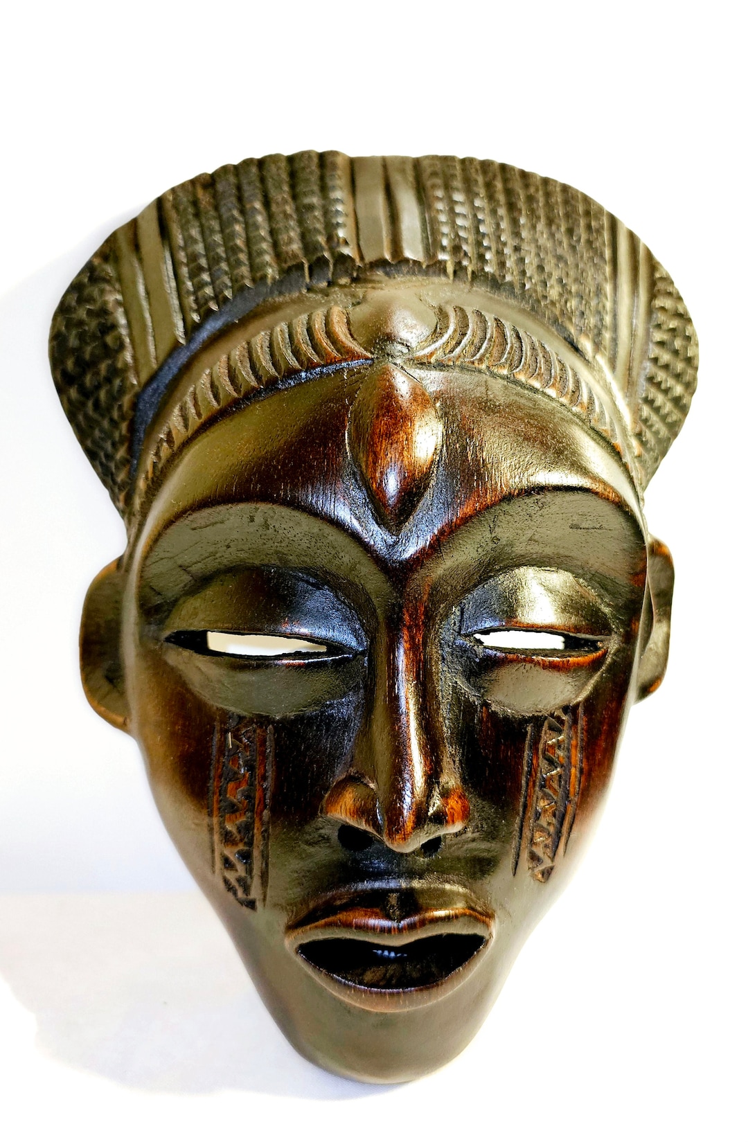 Curved Wooden Mask, African Face, Hanging Mask, Tribal Mask, Hand ...