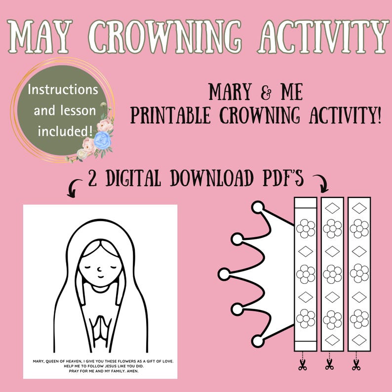 May Crowning Activity; Mary and Me Crowning Activity; Mothers Day Craft ...