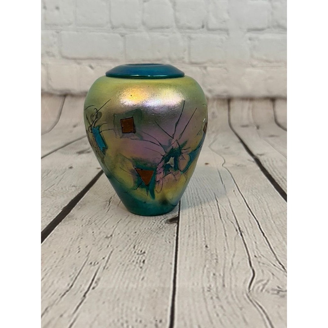 Stunning Robert Held Art Glass Green Blue Gold Handmade Vase - Etsy