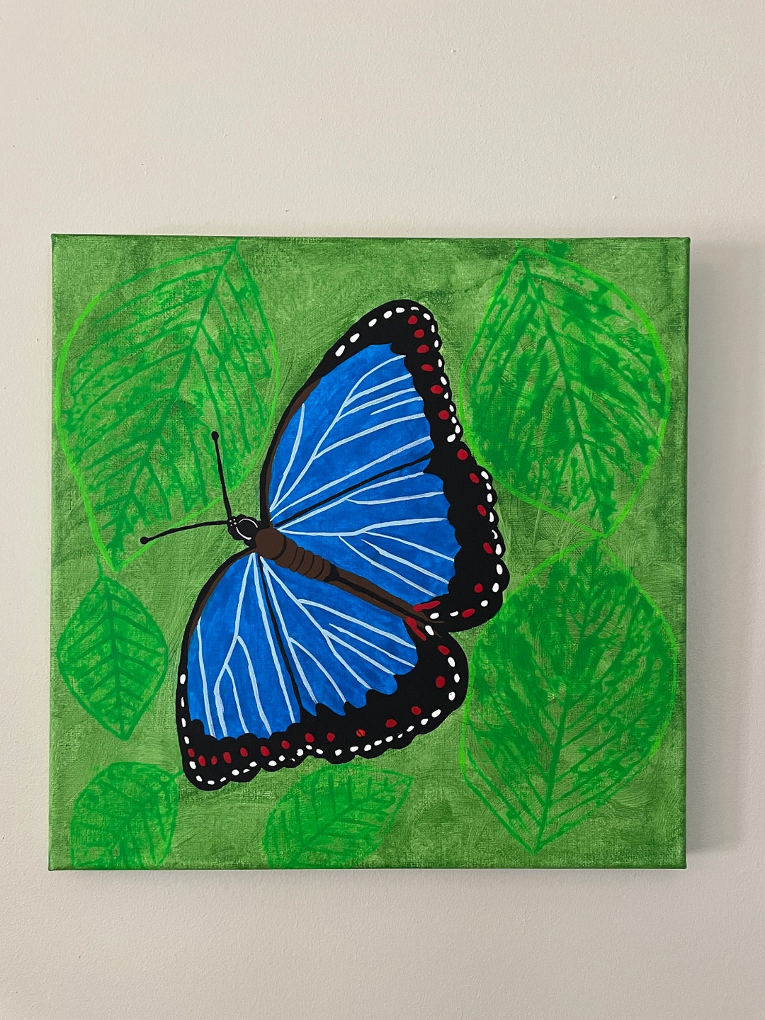 Blue Morpho Butterfly – 12x12 Original Acrylic Painting on Boxed Canvas ...