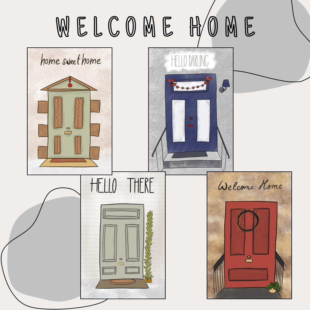 4 Prints of Doors – WELCOME HOME – Cards, Set, Set of Cards, Doors ...