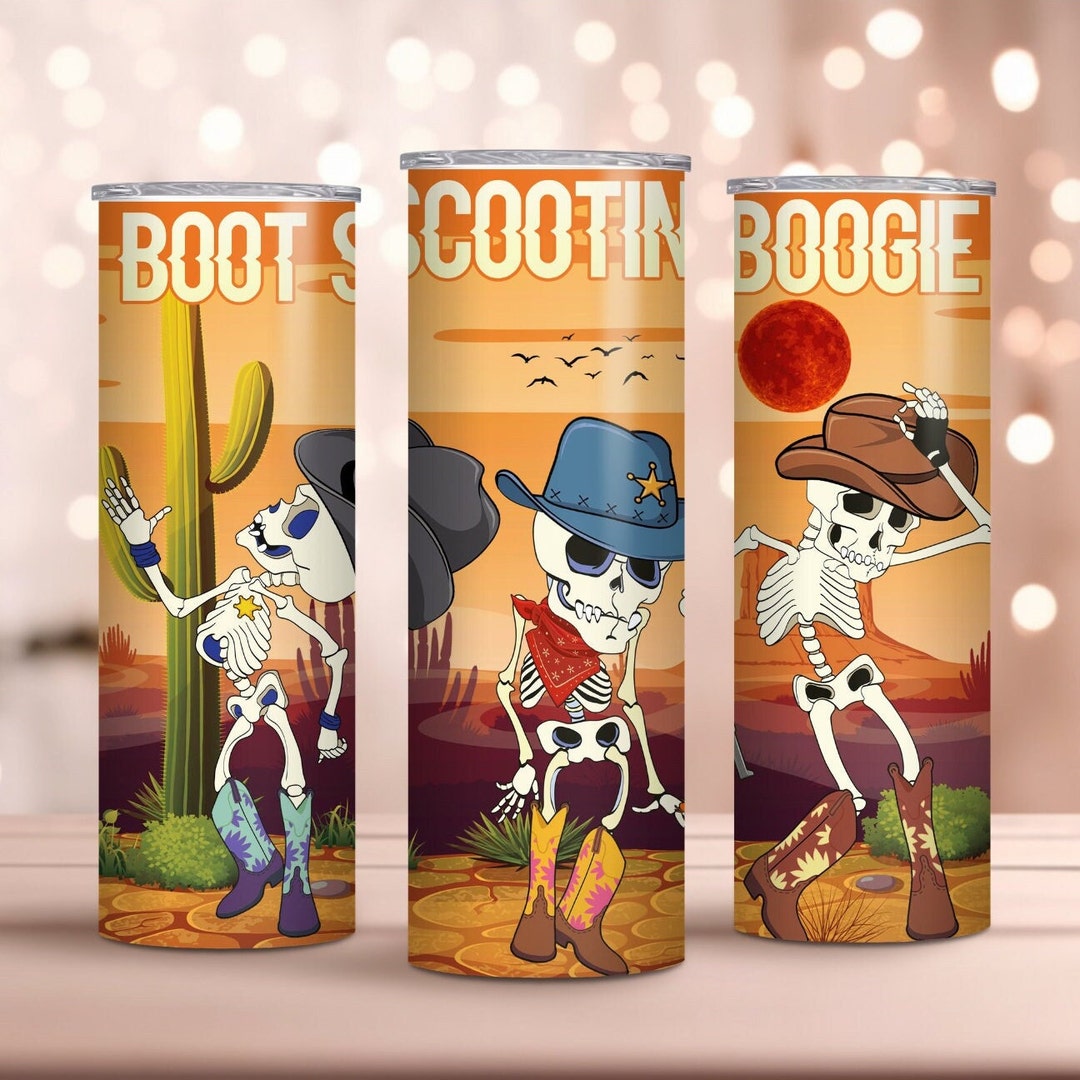 Cute Boot Scootin Boogie Skeleton 20oz Tumbler, Halloween Cowboy ...