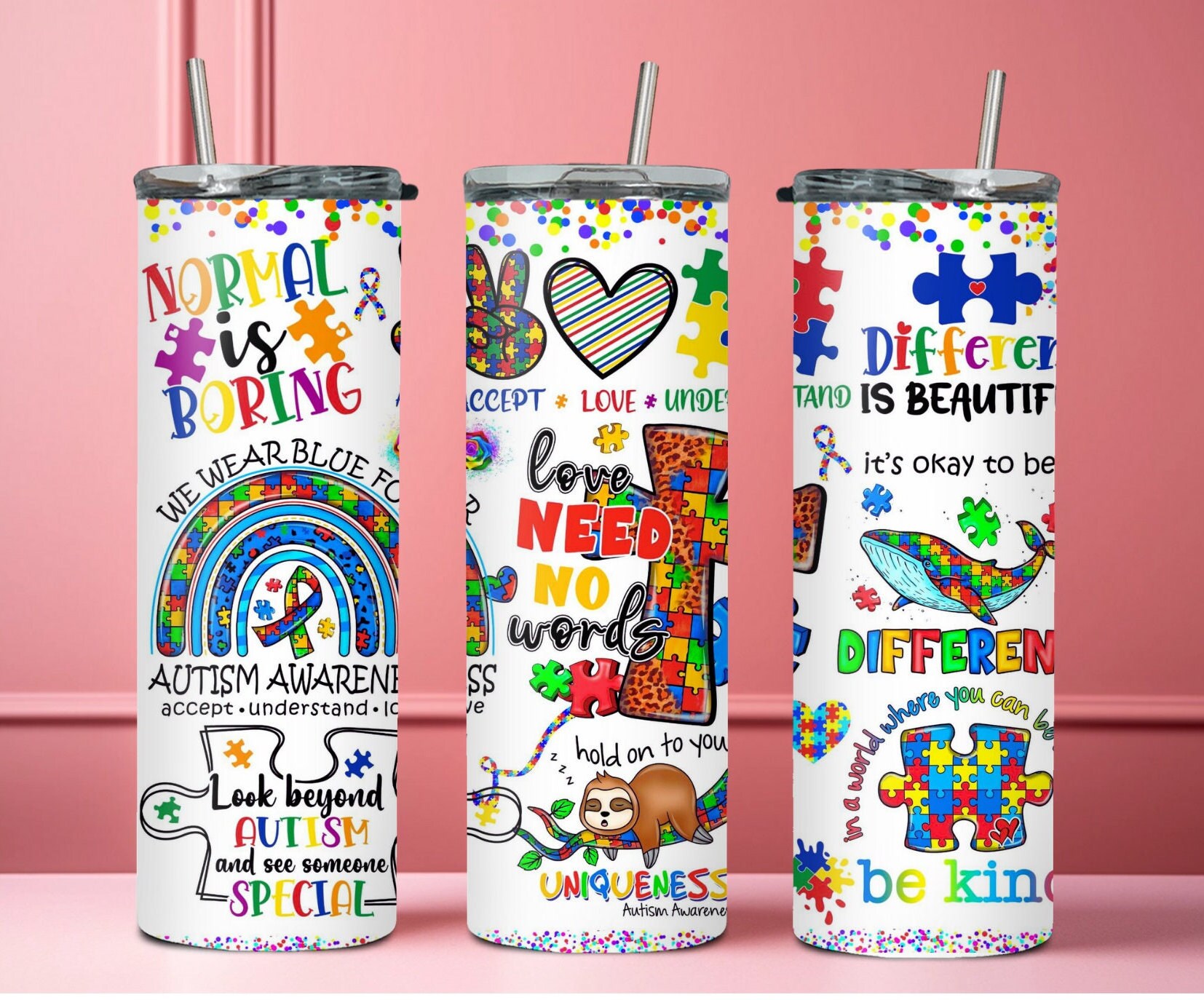 Autism Tumbler With Straw Autism Awareness Month Cup - Etsy