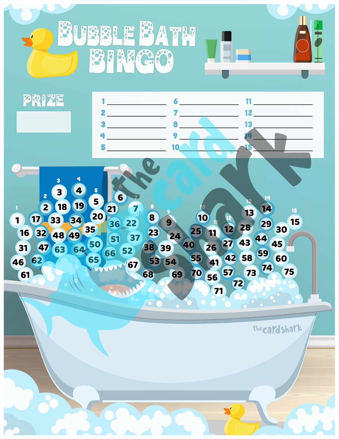 Bubble Bath Bingo Game Card (straight, Mixed and Blank) - Etsy
