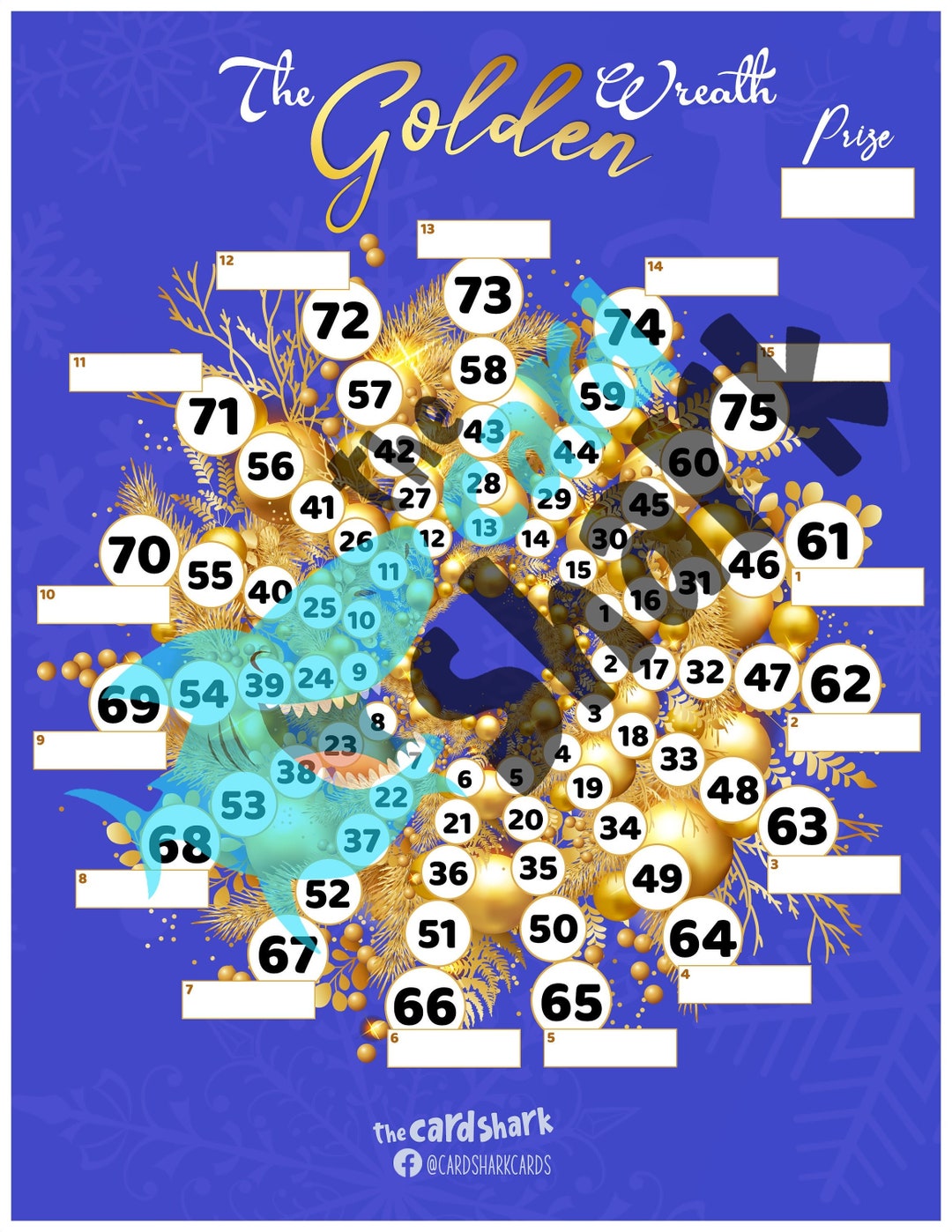 The Golden Wreath Christmas Bingo Game Card (straight, Mixed and Blank ...