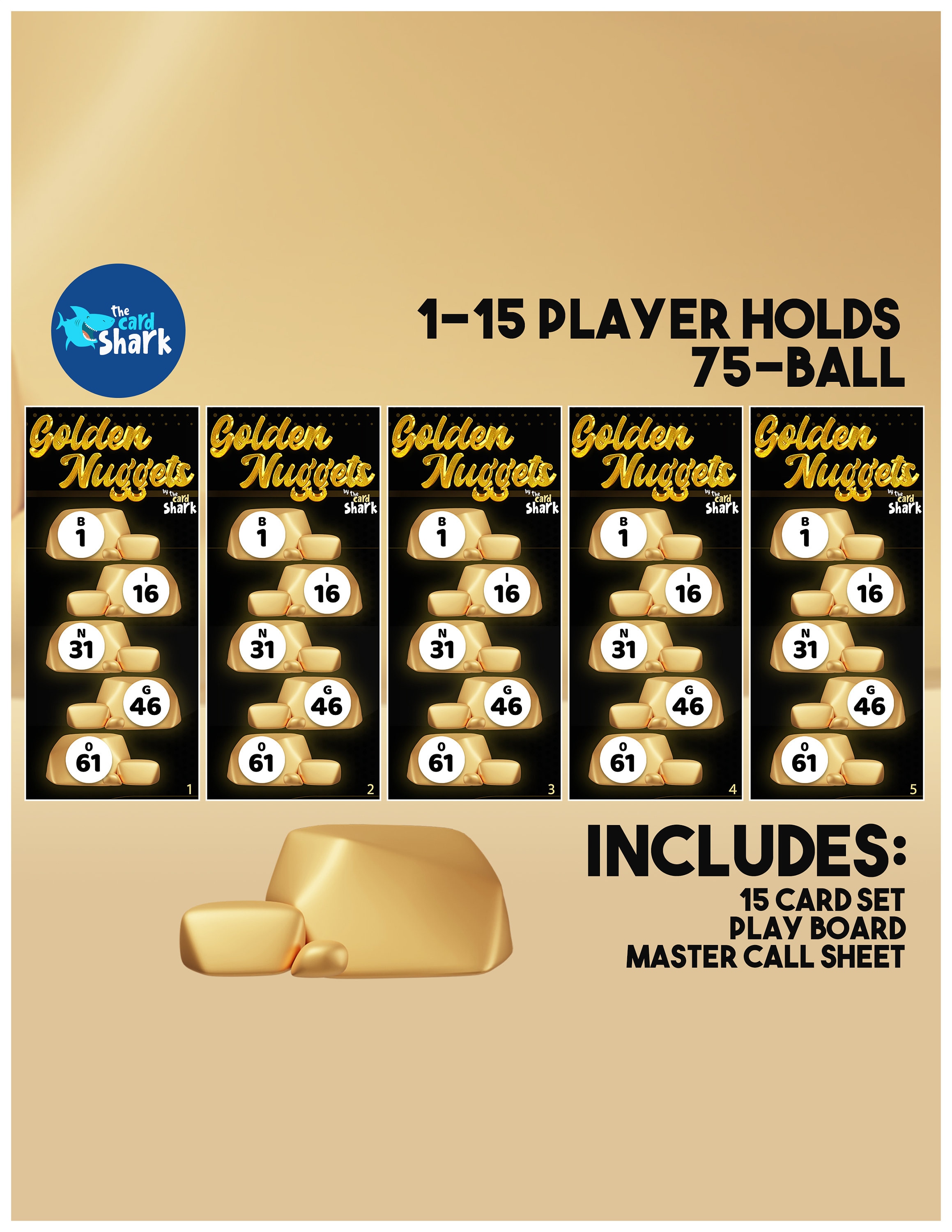 Golden Nuggets - 15 Player Hold Bingo Card Game - Etsy