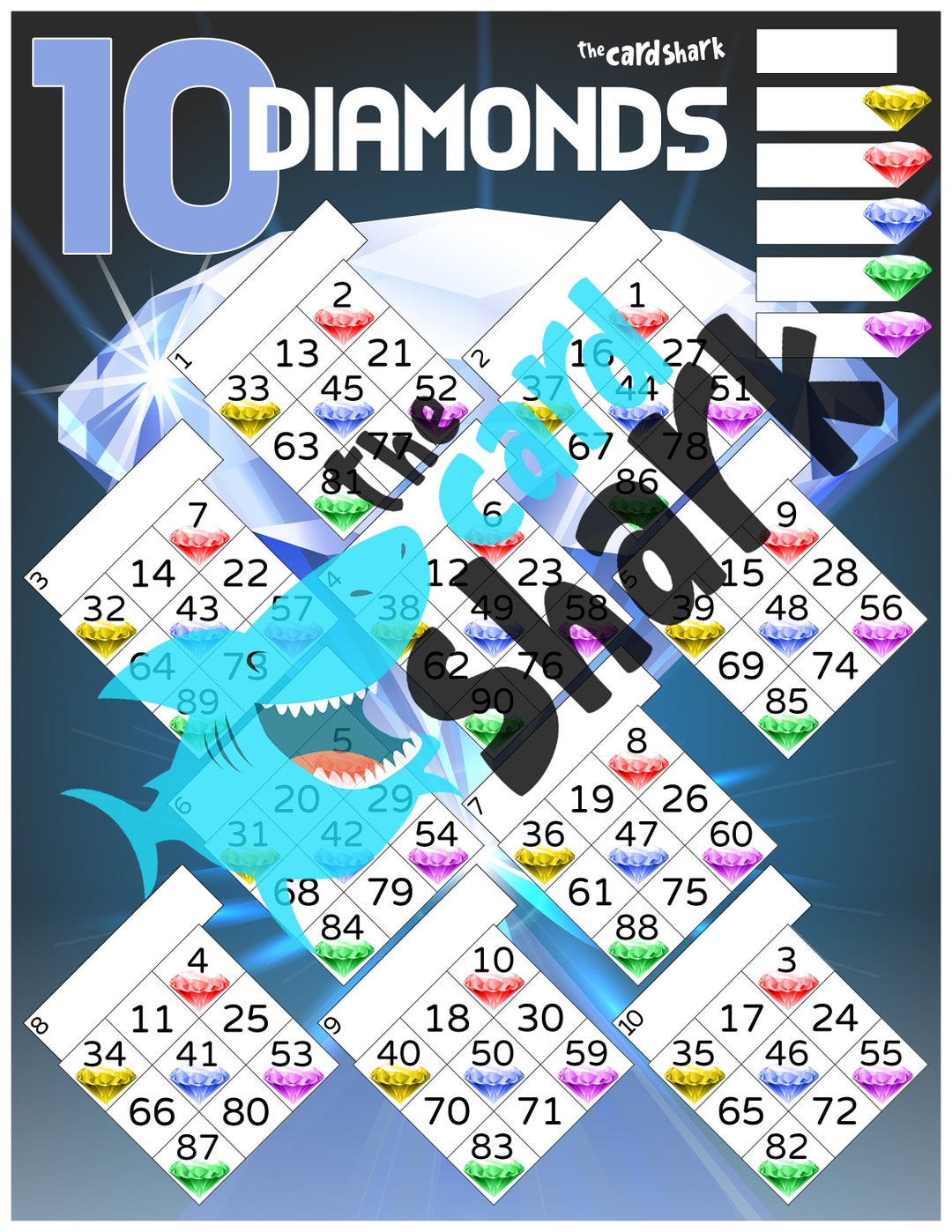 10 Diamonds - 10 Block 90-ball Bingo Board Game - Etsy