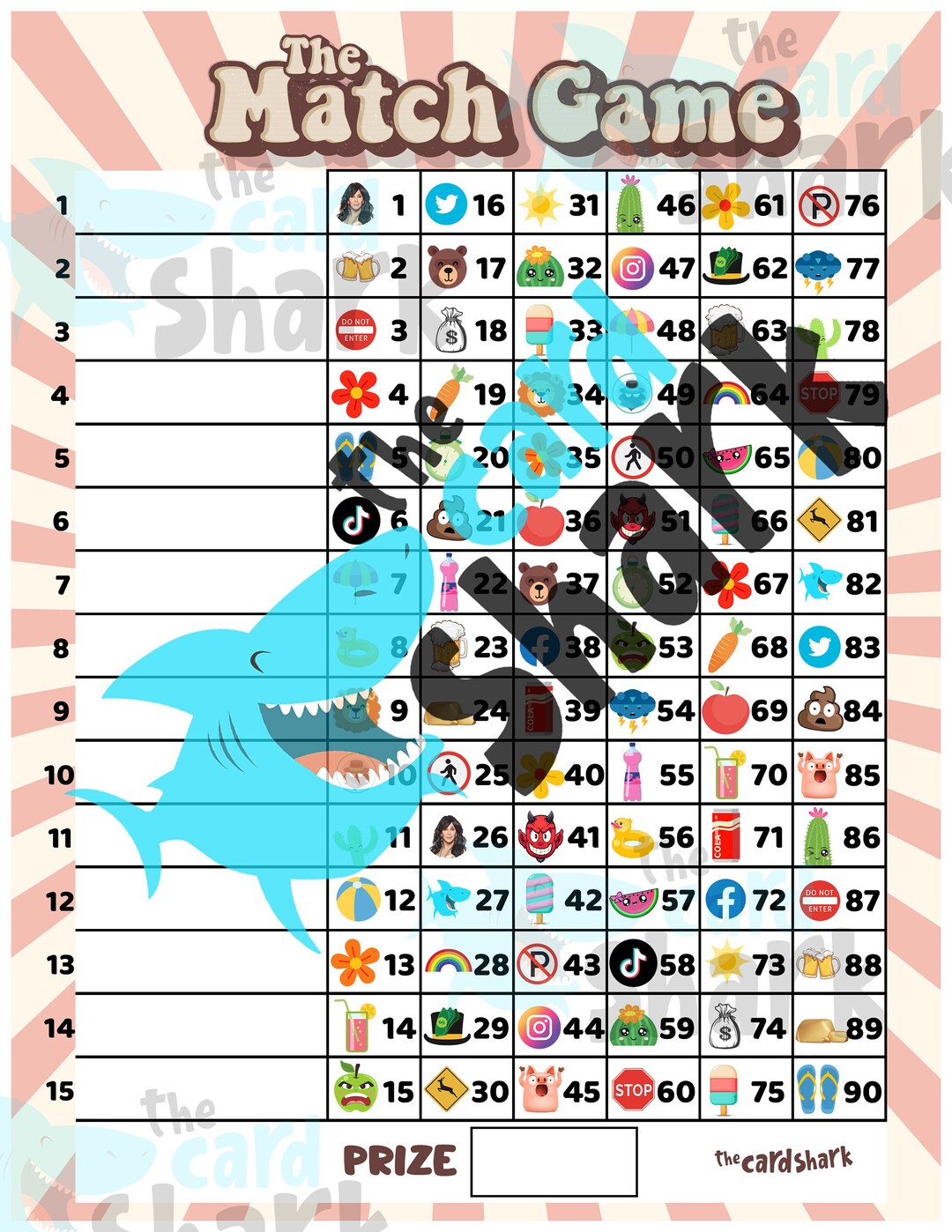 The Match Game Bingo Game Card (straight, Mixed and Blank) - Etsy