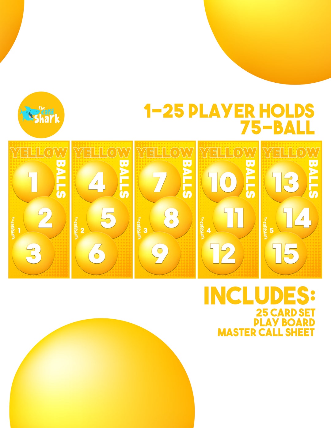 YELLOW Balls - 25 Player Hold Bingo Card Game - Etsy