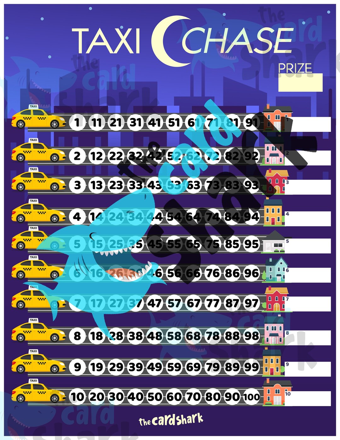 Taxi Chase Bingo Game Card - Etsy