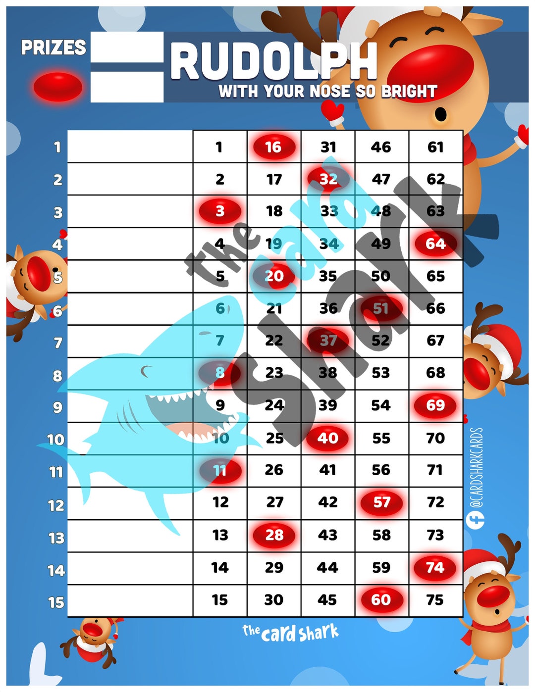 Rudolph Christmas Bingo Game Card (straight, Mixed and Blank) - Etsy