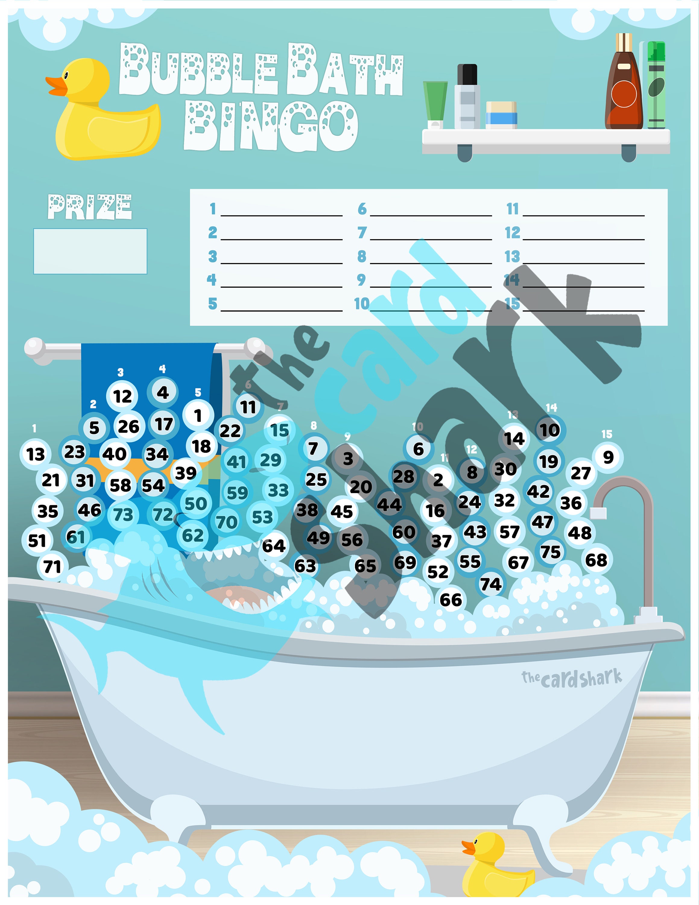 Bubble Bath Bingo Game Card (straight, Mixed and Blank) - Etsy