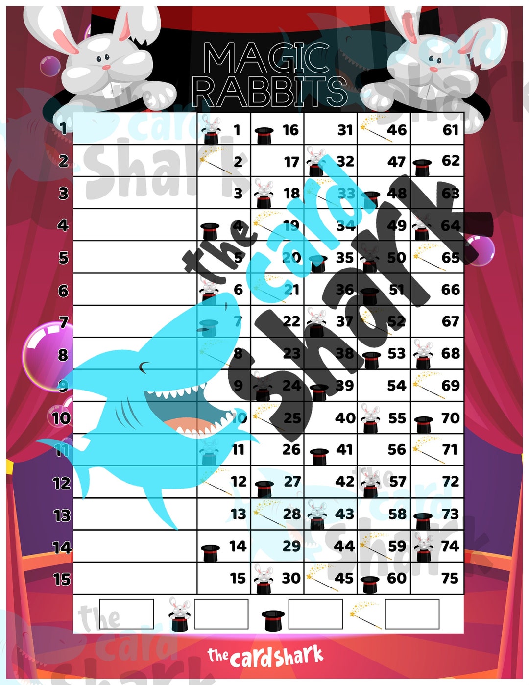 Magic Rabbits Bingo Game Card (straight, Mixed and Blank) - Etsy