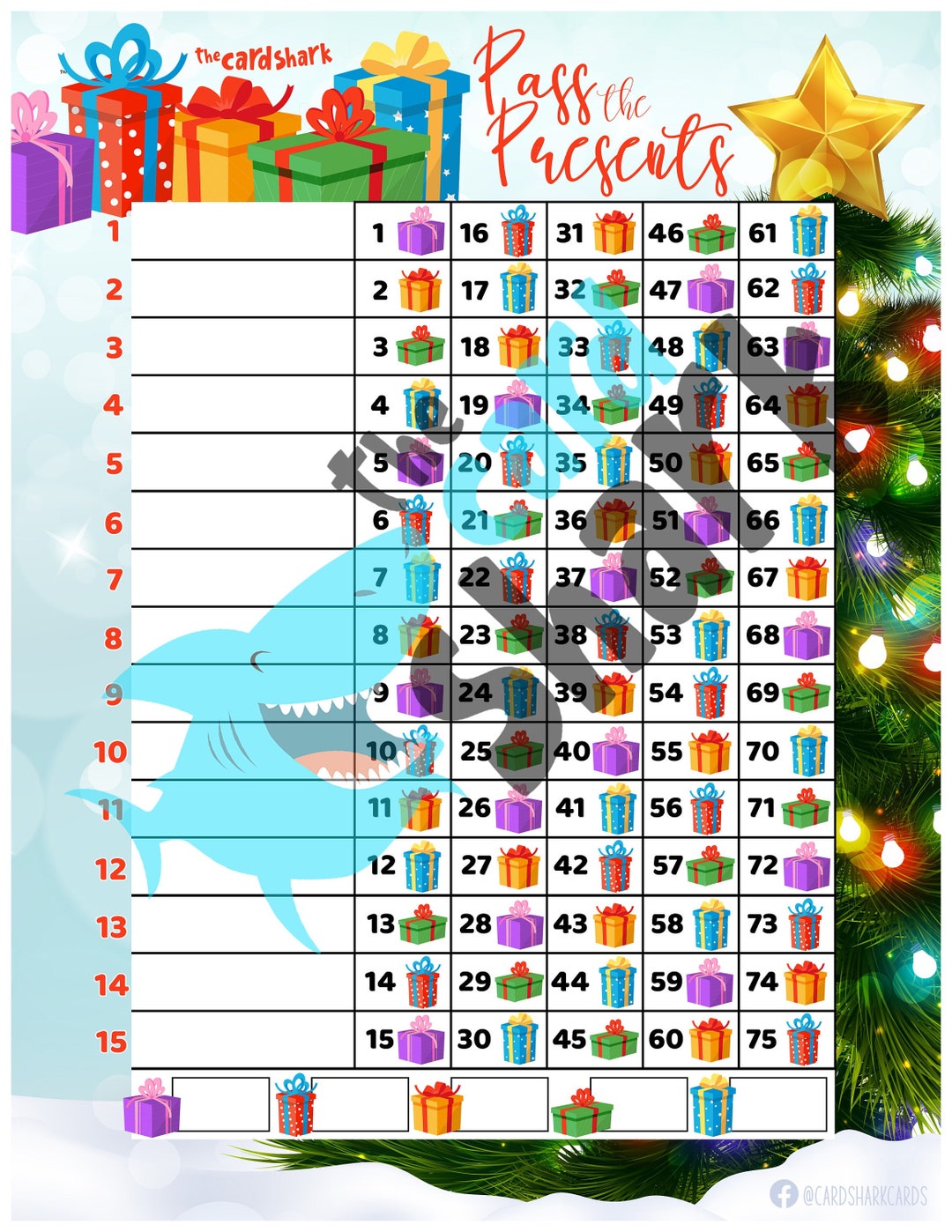 Pass the Presents Christmas Bingo Game Card (straight, Mixed and Blank ...