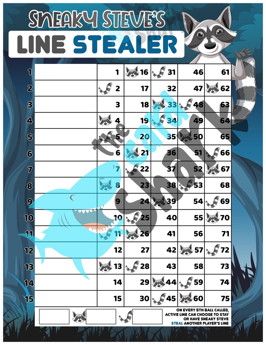 Sneaky Steve's Line Stealer Bingo (straight, Mixed and Blank) - Etsy