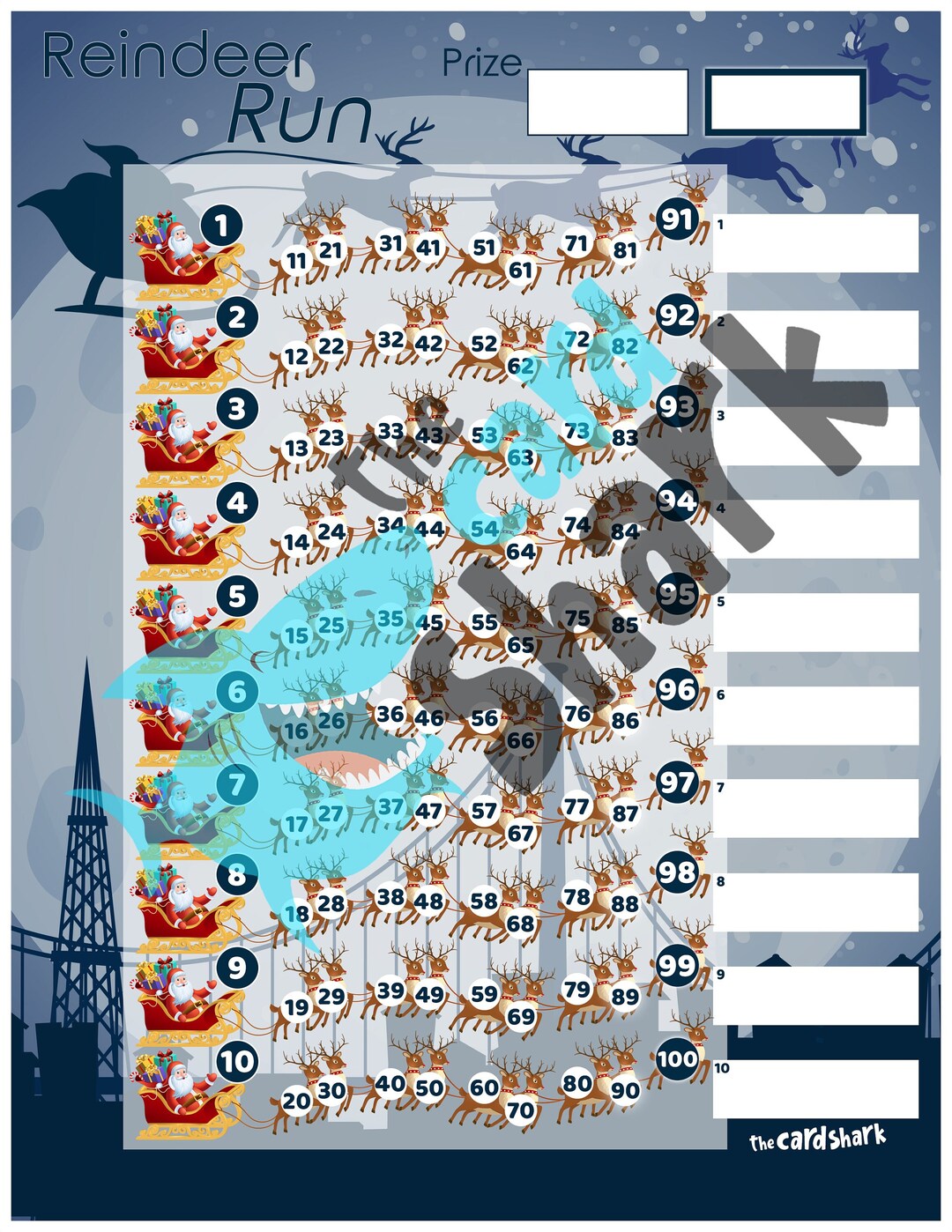 Reindeer Run Christmas Bingo Game Card (straight and Mixed) - Etsy