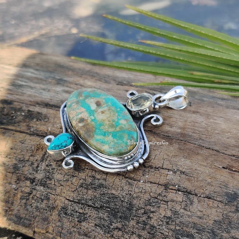 Kingmen Turquoise Gemstone Pendant, Handmade Pendant, 925 Sterling ...