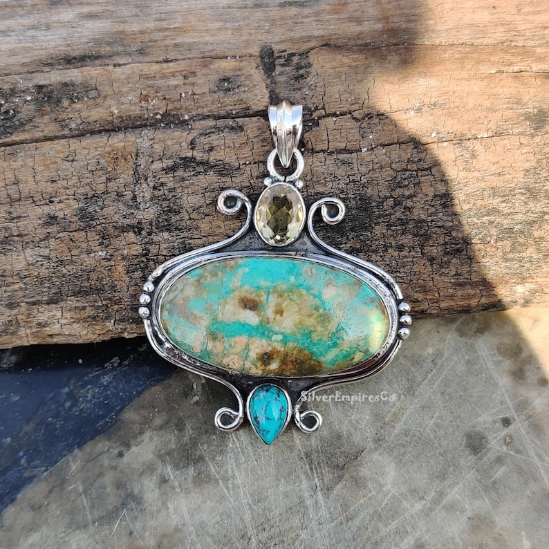 Kingmen Turquoise Gemstone Pendant, Handmade Pendant, 925 Sterling ...