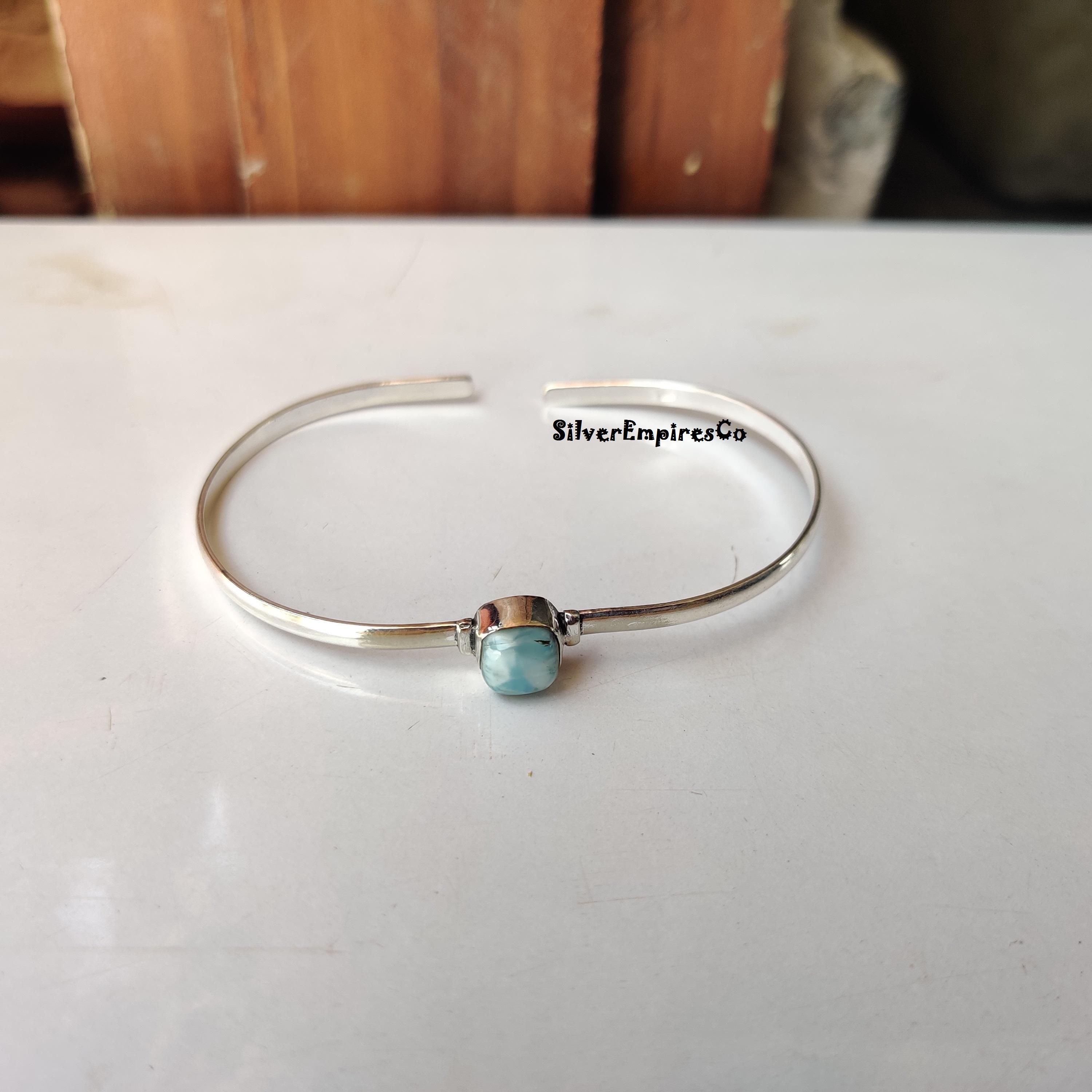 Larimar Cuff Bracelet,925 Sterling Silver, Dainty Bangle, Handmade ...