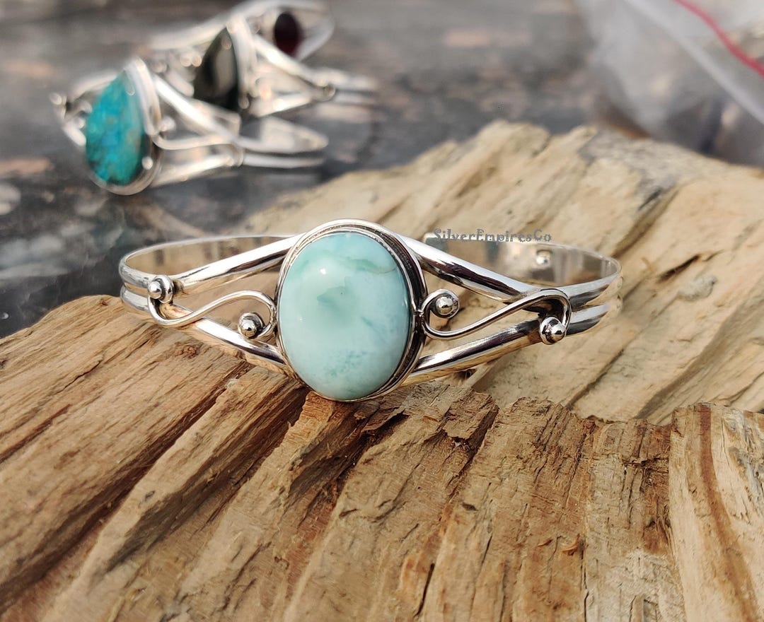 Larimar Bangle Gemstone Solid 925 Sterling Silver Bangle Women Bangle ...