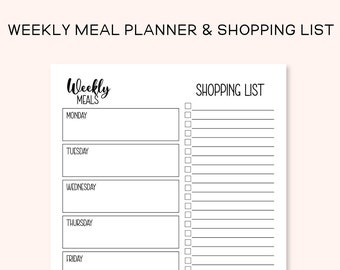 Minimalist Weekly Meal Planner and Shopping List - Etsy