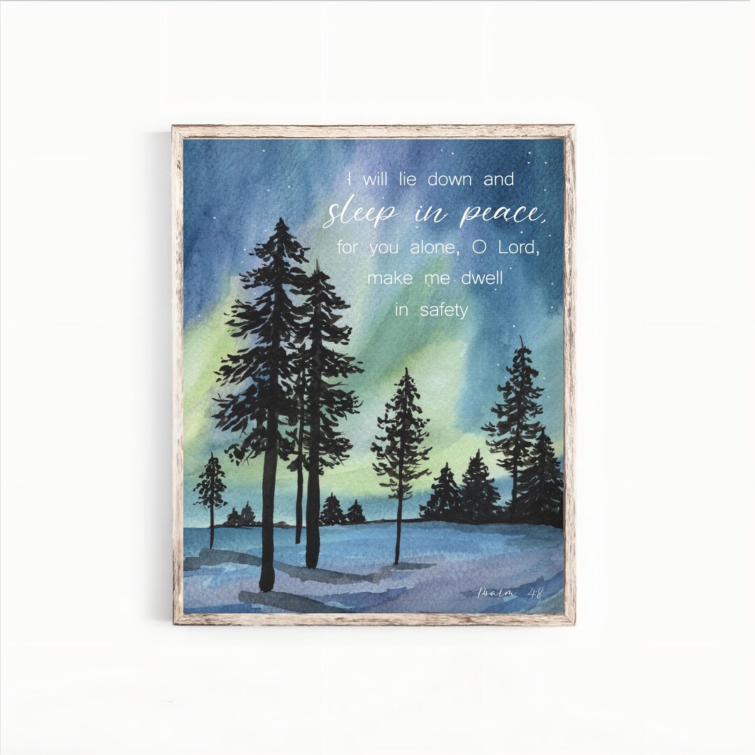Psalm 4:8 Printable Christian Wall Art - I Will Lie Down and Sleep in ...