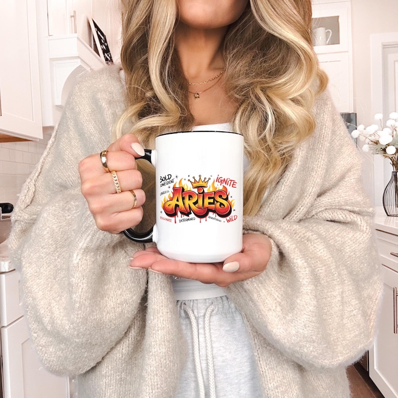 Aries Zodiac Graffiti Mug | Fiery Astrology Coffee Cup | Bold Aries ...