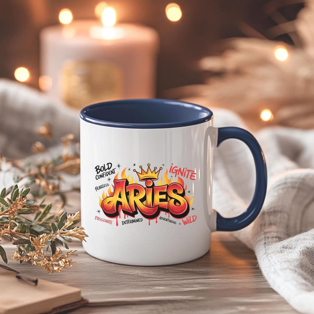 Aries Zodiac Graffiti Mug | Fiery Astrology Coffee Cup | Bold Aries ...