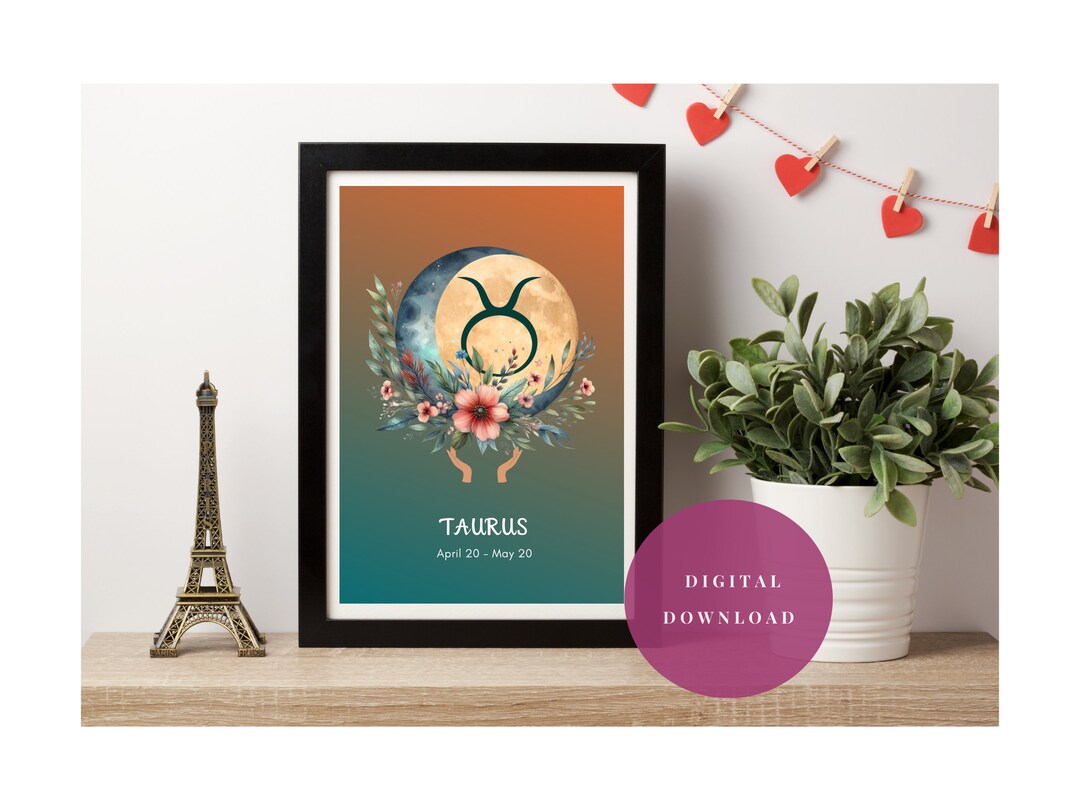 Taurus Zodiac Crescent Moon Print, Moon Flower Art for Celestial Decor ...