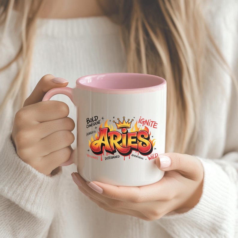 Aries Zodiac Graffiti Mug | Fiery Astrology Coffee Cup | Bold Aries ...
