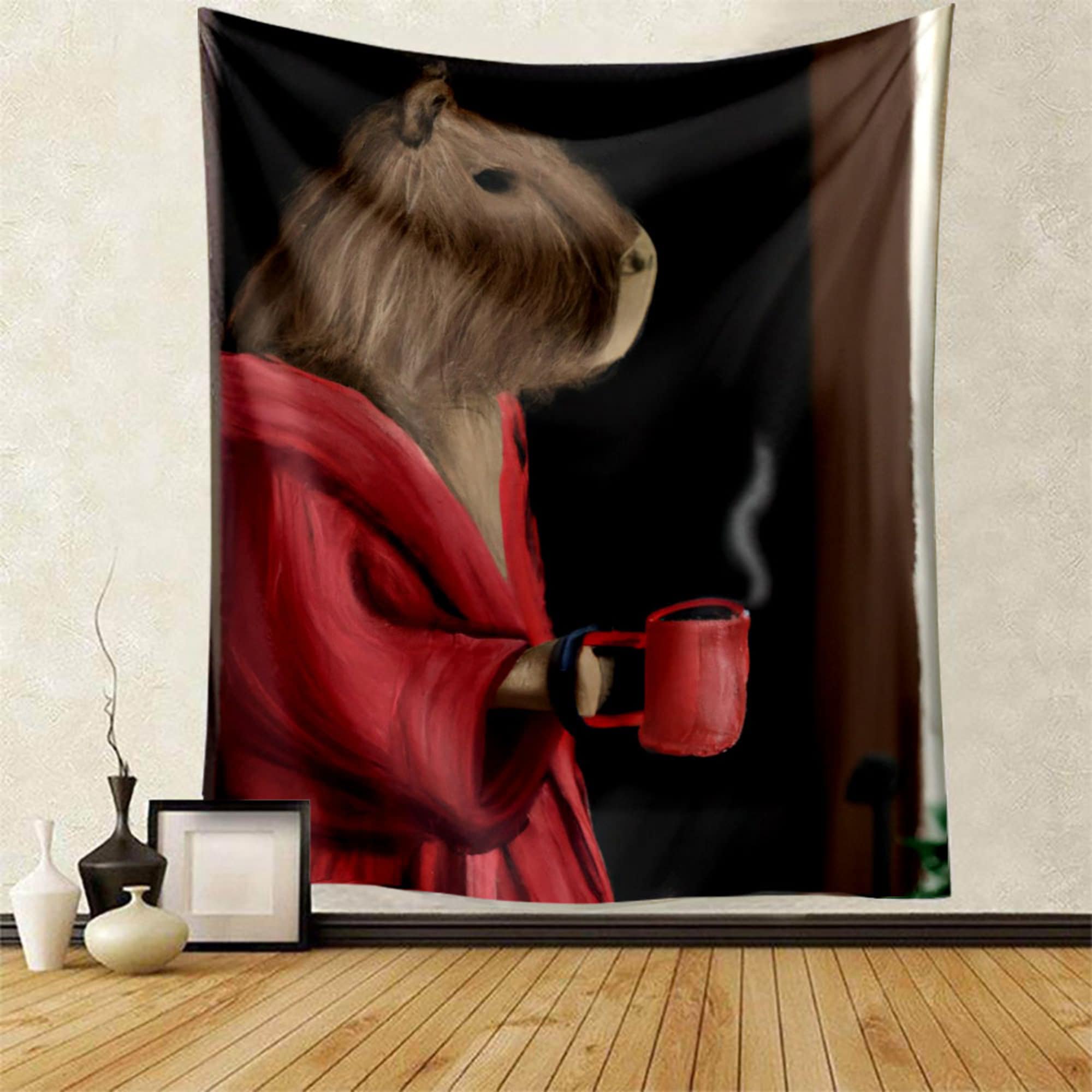 Capybara Club Wall Tapestry, Humor Funny Cartoons Wall Hanging Meme ...