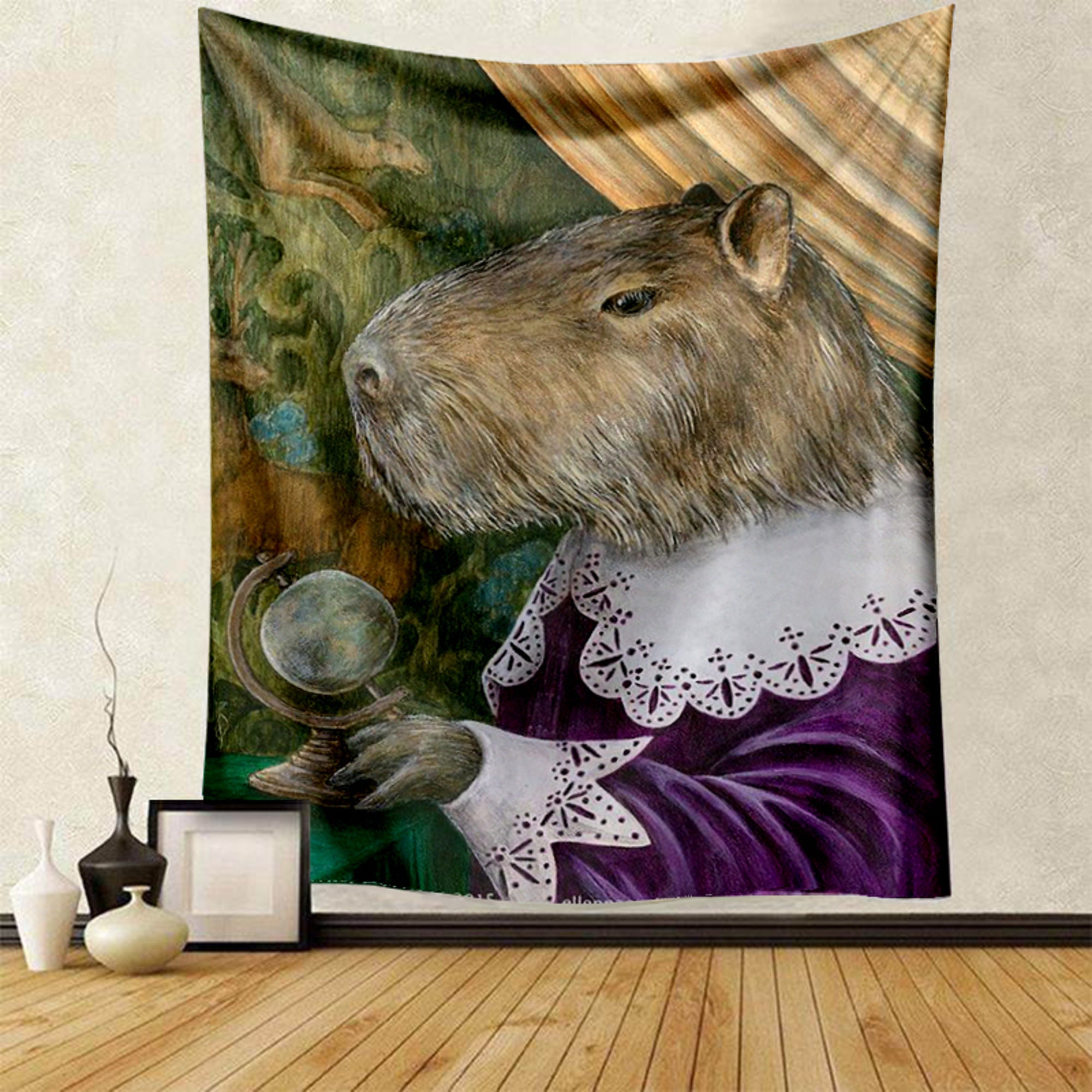 Capybara Club Wall Tapestry, Humor Funny Cartoons Wall Hanging Meme ...