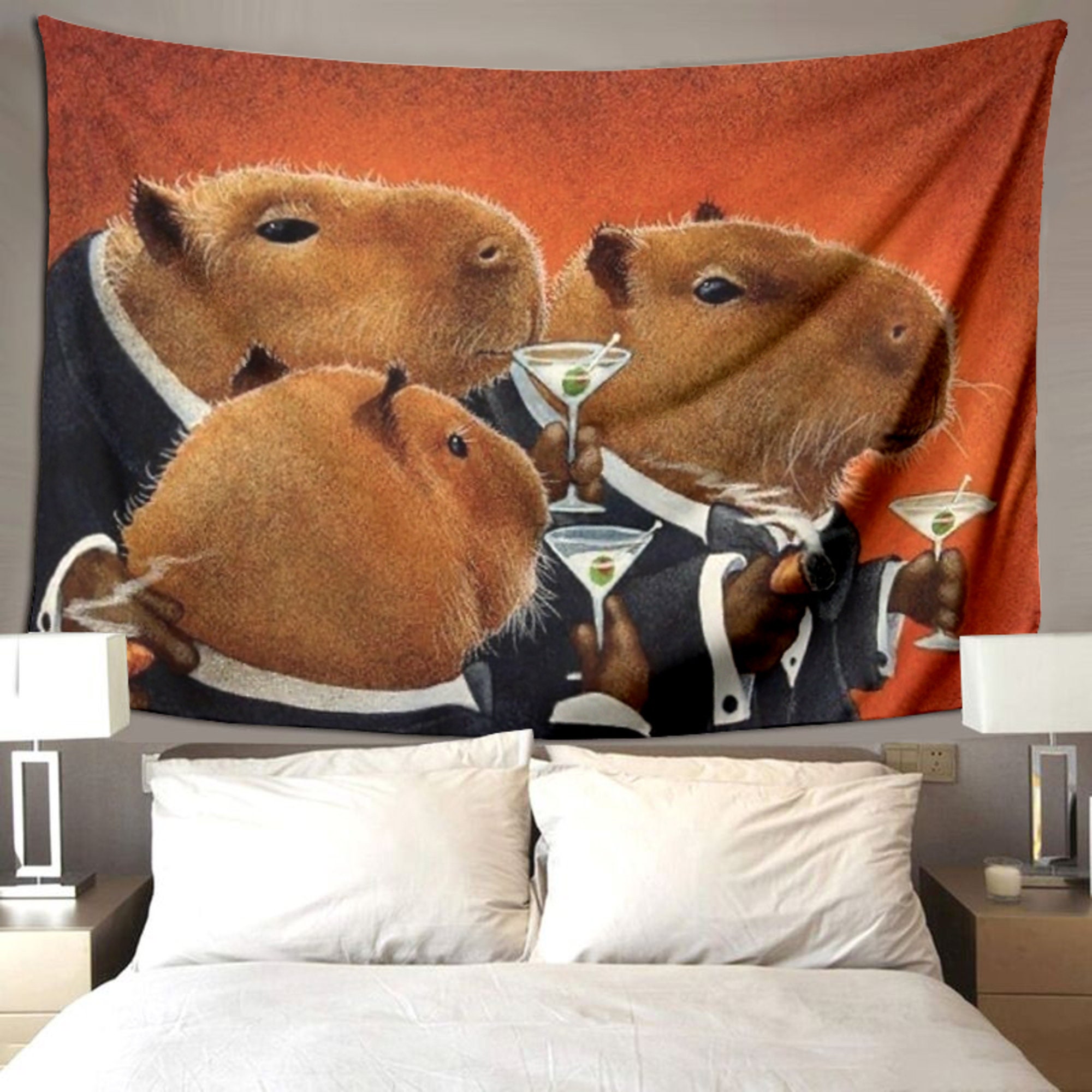 Capybara Club Wall Tapestry, Humor Funny Cartoons Wall Hanging Meme ...