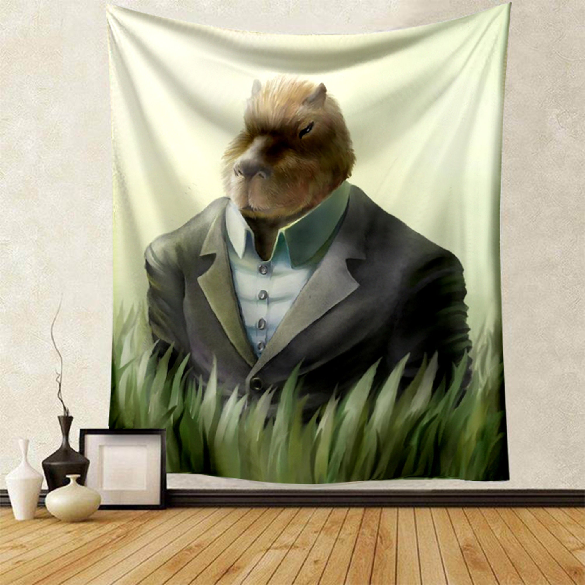 Capybara Club Wall Tapestry, Humor Funny Cartoons Wall Hanging Meme ...