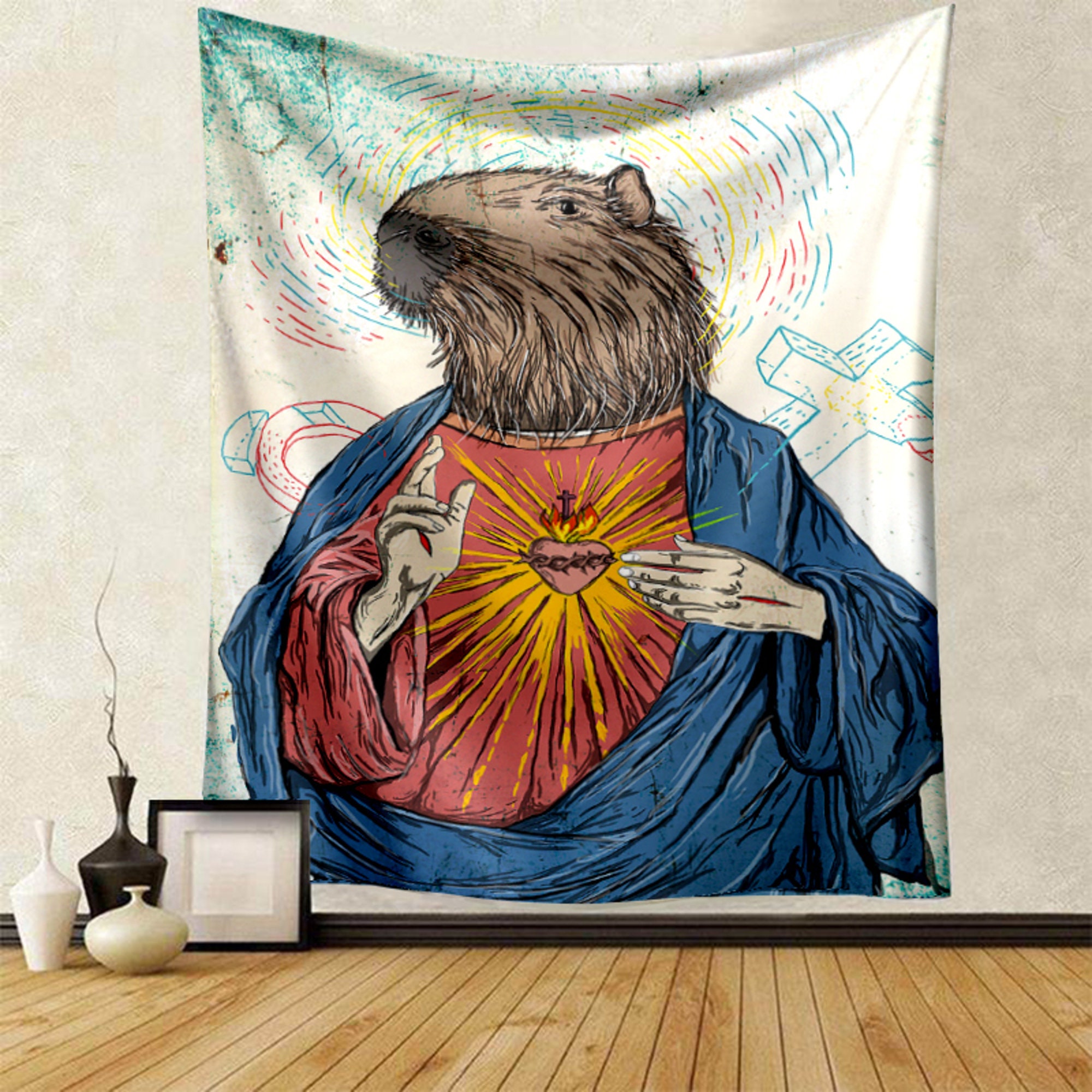Capybara Club Wall Tapestry, Humor Funny Cartoons Wall Hanging Meme ...
